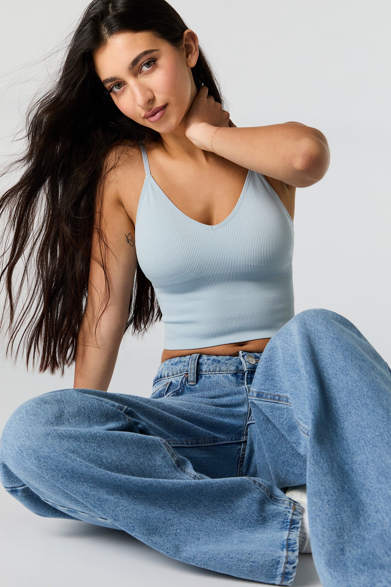 Seamless Ribbed V Neck Cami with Built In Bra Cups